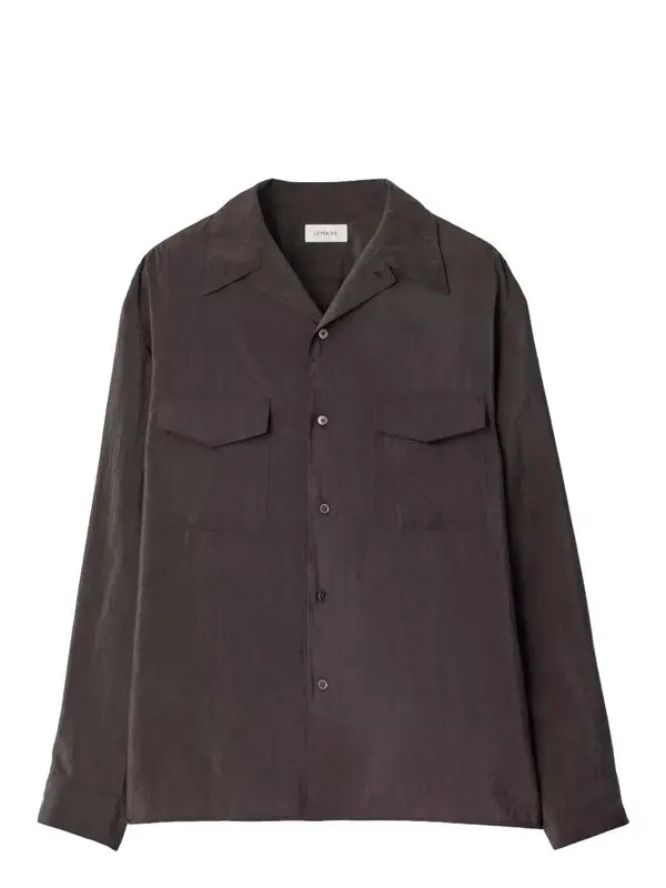 LEMAIRE Convertible Collar Shirt In Dry Silk - Brown
