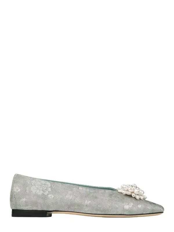 JIMMY CHOO Ines Brocade Pearl-embellished Flats - Grey