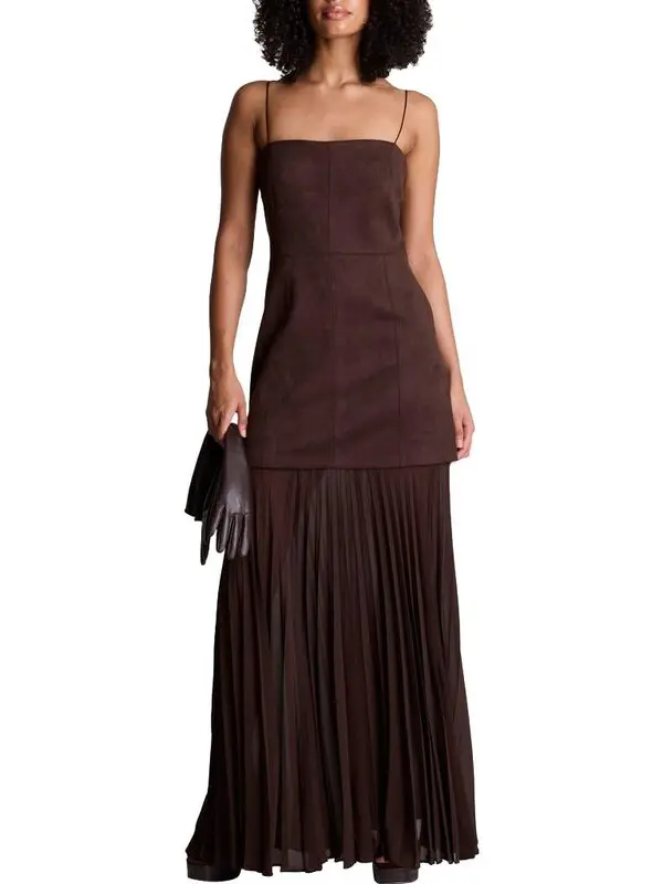 KENNETH COLE Pleated Faux Suede Midi Dress - Medium Bark