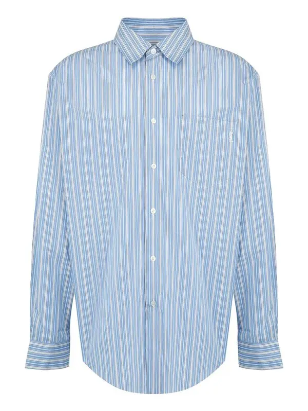 Saint Laurent Cassandre Shirt In Striped Cotton Poplin - Blue