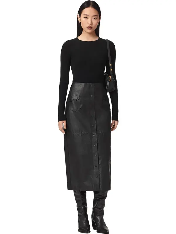 ALLSAINTS Rock Leather Midi Skirt - Black