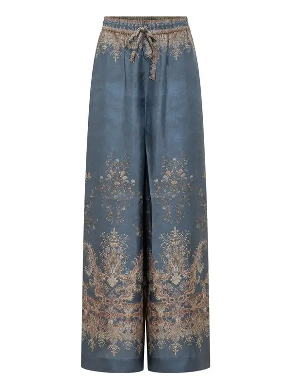 Zimmermann Pantaloni Valiant In Seta Paisley - Blue