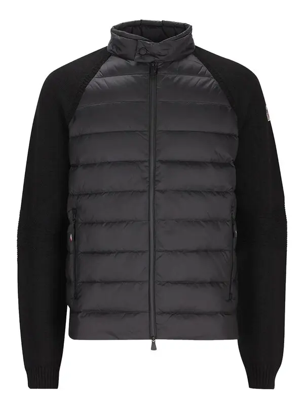 Moncler Grenoble: Cardigan Imbottito Con Zip In Misto Lana - Black