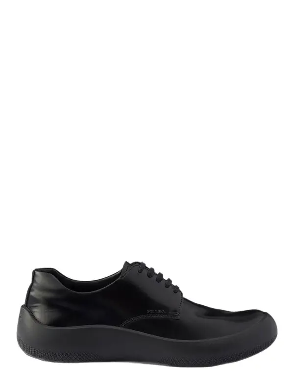 Prada Scarpe Stringate In Pelle Spazzolata - Black