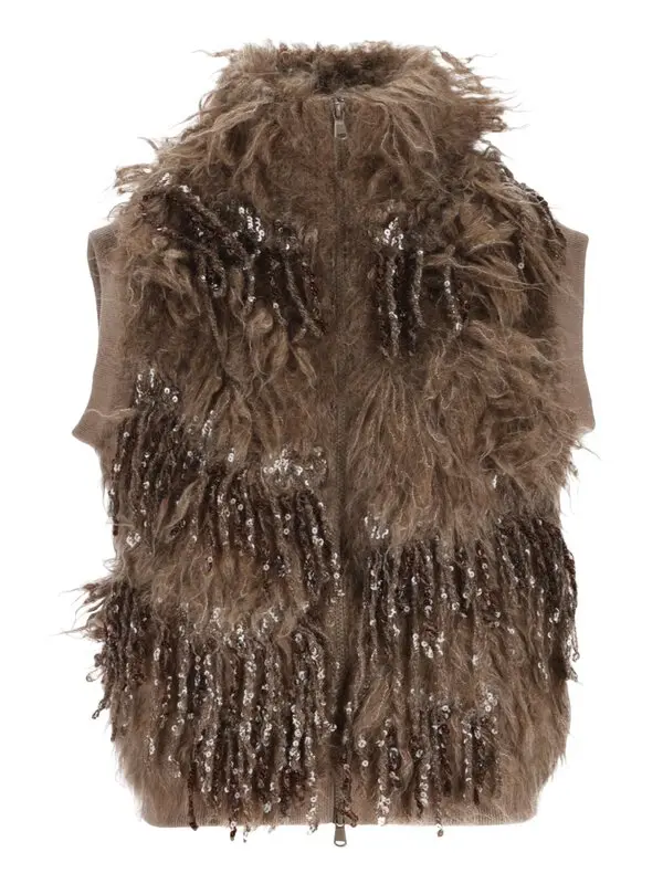 Brunello Cucinelli Zip-up Sleeveless Jumper - Brown