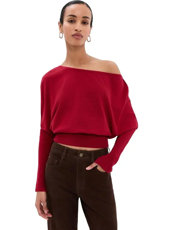 Simkhai Lavina Draped Off Shoulder Sweater - Lipstick