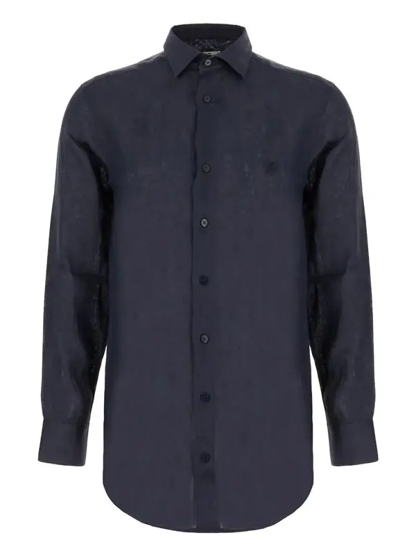 Etro Linen Shirt With Pegaso Embroidery - Blue