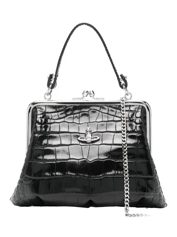 VIVIENNE WESTWOOD Crocodile-effect Granny Frame Purse With Chain - Black