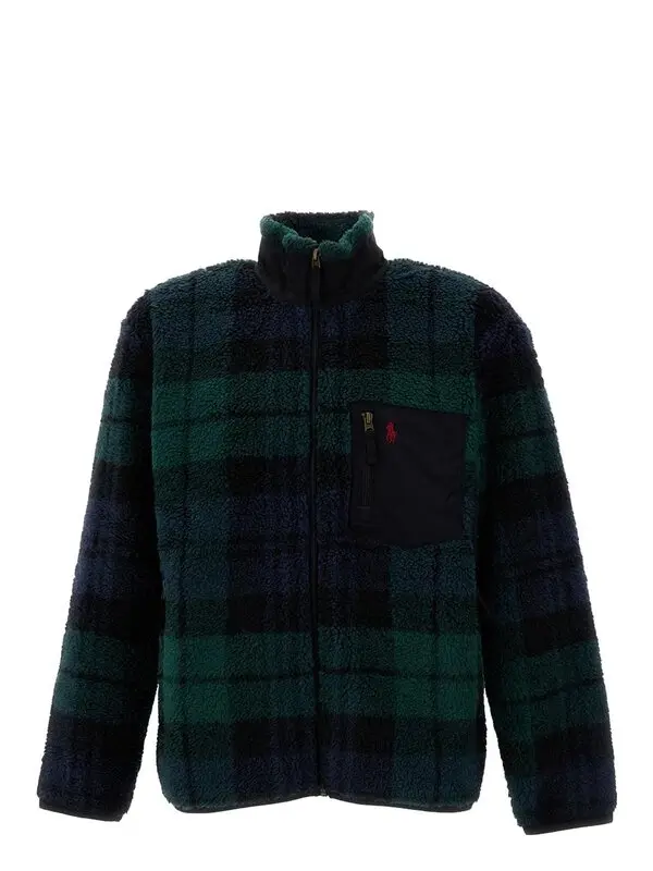 Polo Ralph Lauren Felpa Con Zip In Pile A Quadri - Nero