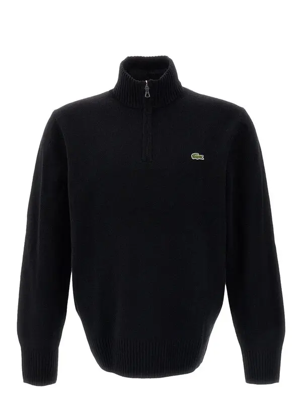 Lacoste Maglione A Collo Alto Con Zip - Nero
