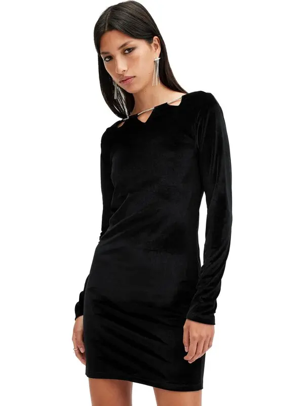 ALLSAINTS Regina Velvet Sparkle Drawcord Mini Dress - Black