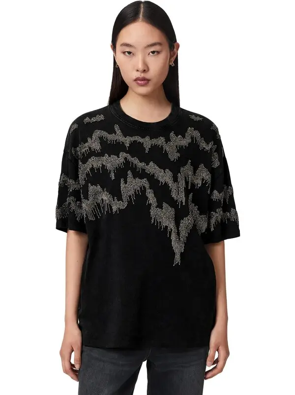 ALLSAINTS Maia Etta Oversized Embellished T-shirt - Black