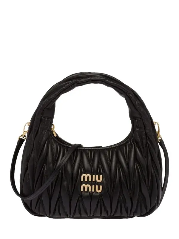 Miu Miu Wander Matelassé Nappa Leather Small Hobo Bag - Black