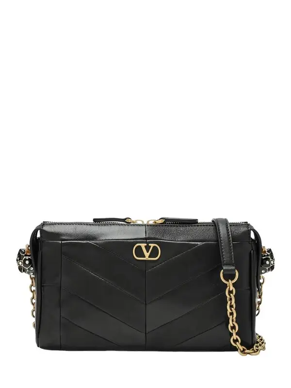 Valentino Garavani Panthea Small Shoulder Bag In Nappa Leather With Chevron Pattern - Black