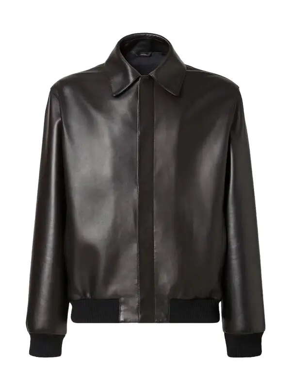 Fendi Leather Bluson With Maxi Lettering Embroidery - Black