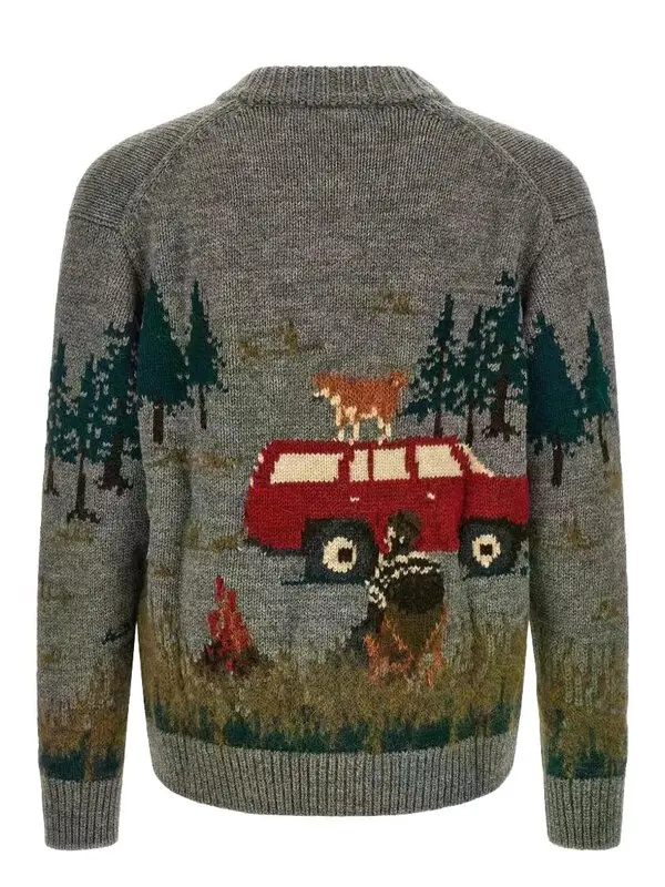 Junya Watanabe Intarsia-knit Landscape-pattern Cardigan - Grey
