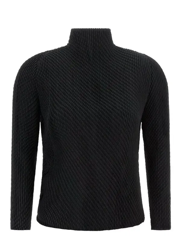 Issey Miyake Misty Pleats Asymmetrical Top - Black