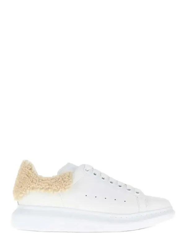 Alexander McQueen Oversized Sneakers In Leather With Shearling Heel Tab - White