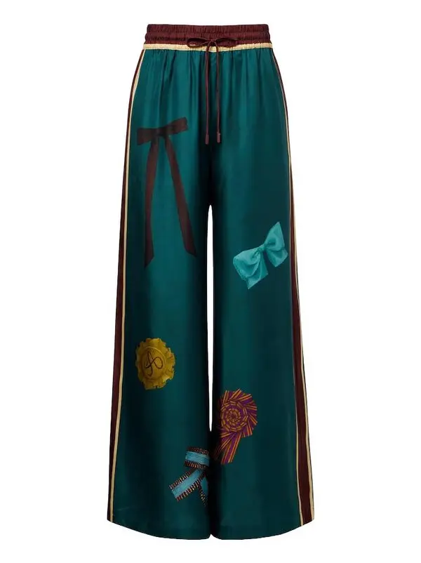 ALEMAIS Alémais Rosette Printed Silk Twill Palazzo Pants - Multicoloured