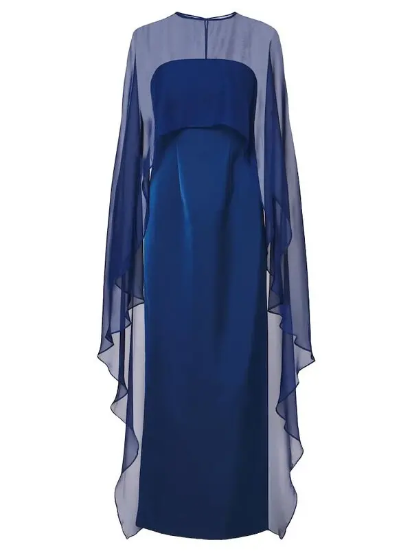 Simkhai Fiora Caped Organza-trimmed Gown - Blue