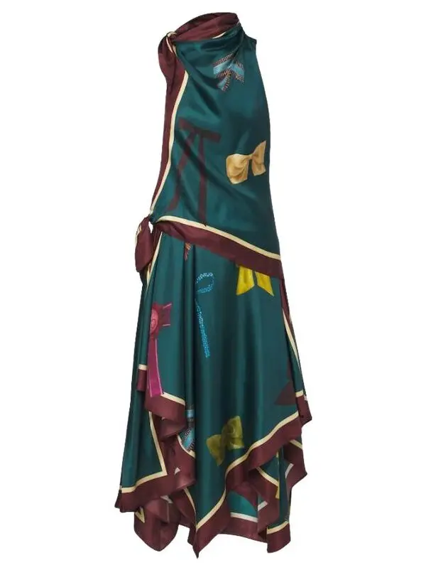 ALEMAIS Alémais Rosette Printed Silk Twill Midi Dress - Multicoloured
