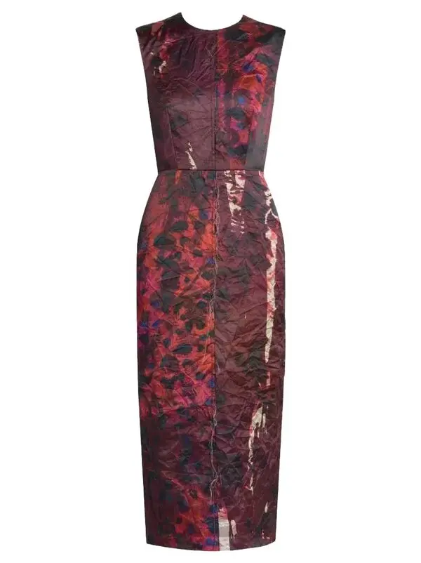 Erdem Patchwork-print Textured-satin Midi Dress - Red