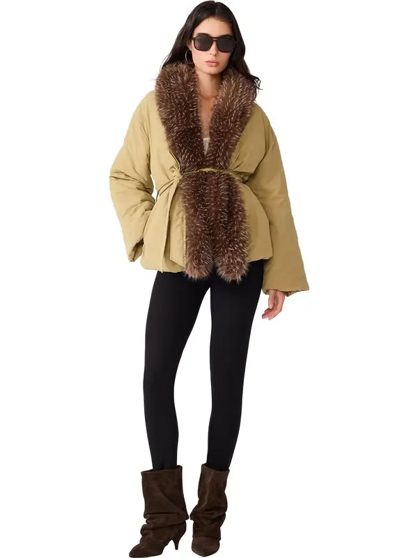 Steve Madden Millarca Jacket Long Sleeve Faux Fur Jackets & Coats - Dusty Taupe