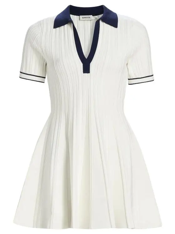Simkhai Page Rib-knit Polo Minidress - Ivory Multi