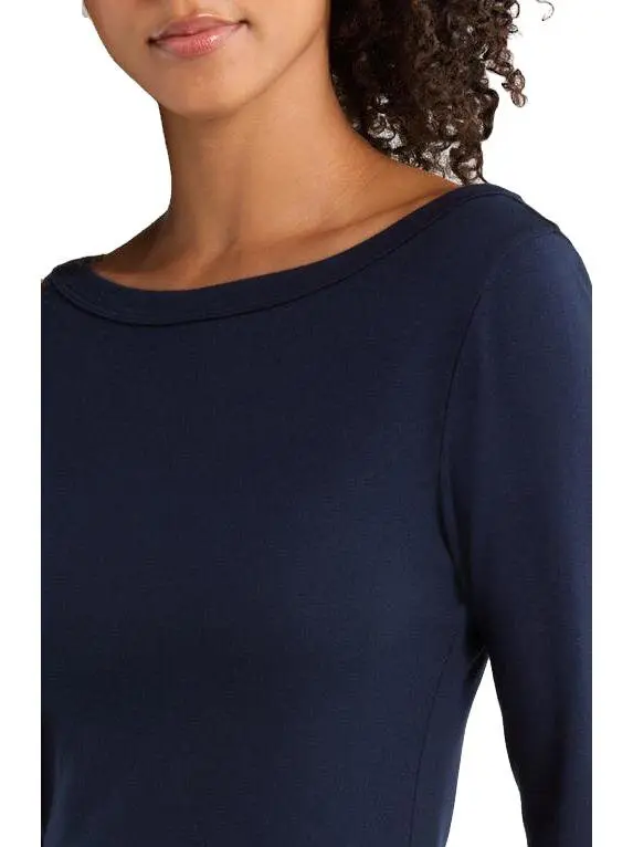 Donni. The Baby Rib Boat Neck Top - Navy