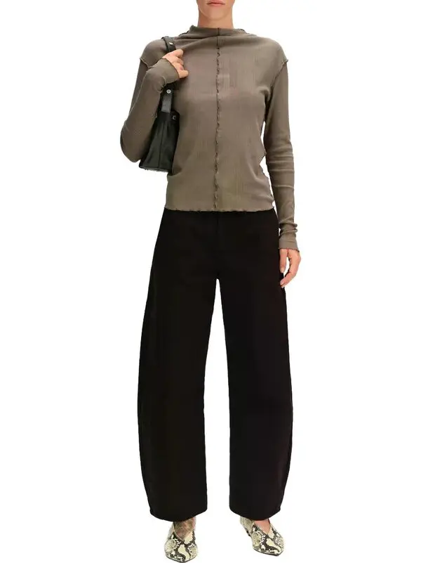 Bimba Y Lola Taupe Fitted Ribbed T-shirt - Brown
