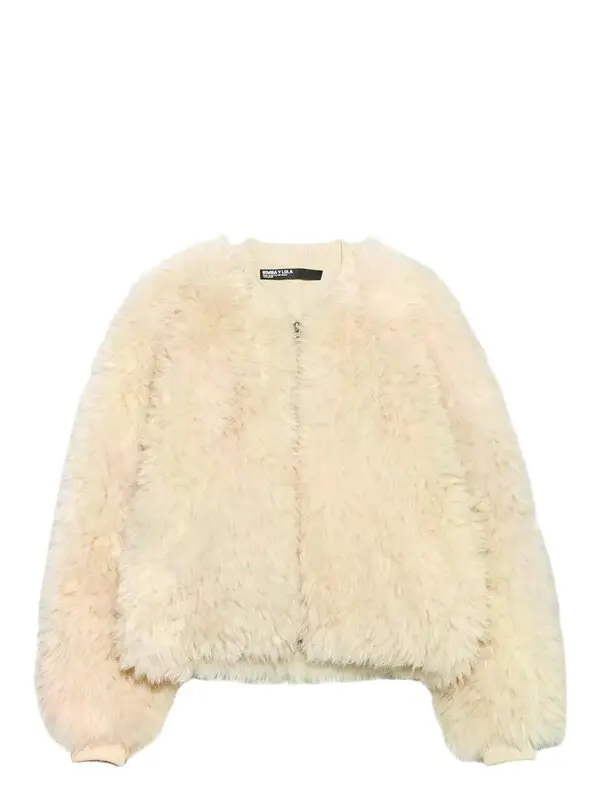 Bimba Y Lola Ivory Fur Bomber Jacket - Neutrals