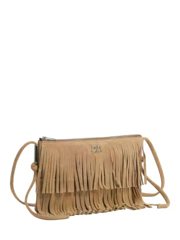 Bimba Y Lola Small Clutch Bag With Natural Fringe - Neutrals