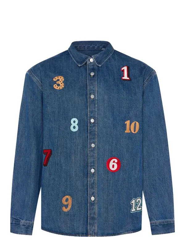 INGMARSON Numbers Embroidered Organic Cotton Shirt Denim - Blue