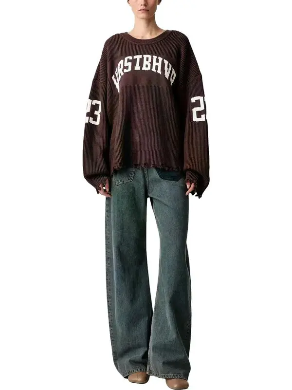 WRSTBHVR Tove Distressed Intarsia-knit Sweater - Brown