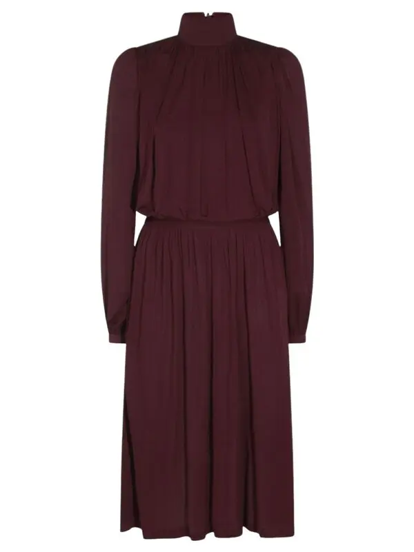 Gucci Eggplant-purple Pleated High-neck Viscose Crepe T-shirt Mini Dress With Long Sleeves - Violet
