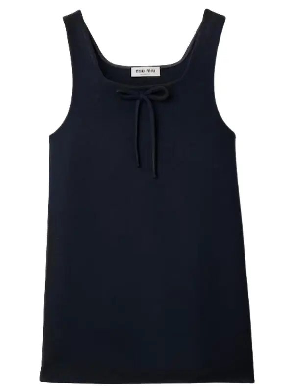Miu Miu Blue Wool Mini Dress With Wide Neckline And Straight Hem - Navy