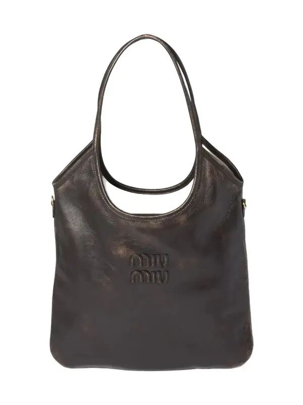 Miu Miu Miu Ivy Mini Distressed Leather Handbag With Top Handles - Brown