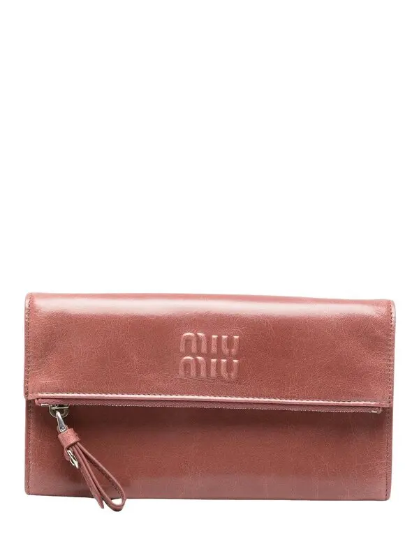 Miu Miu Miu Logo Mini Leather Pouch Handbag With Glossy Finish And Adjustable Strap - Pink