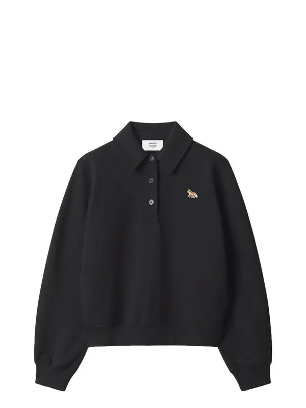 Maison Kitsuné Baby Fox Mini Polo Sweatshirt In Organic Cotton - Black