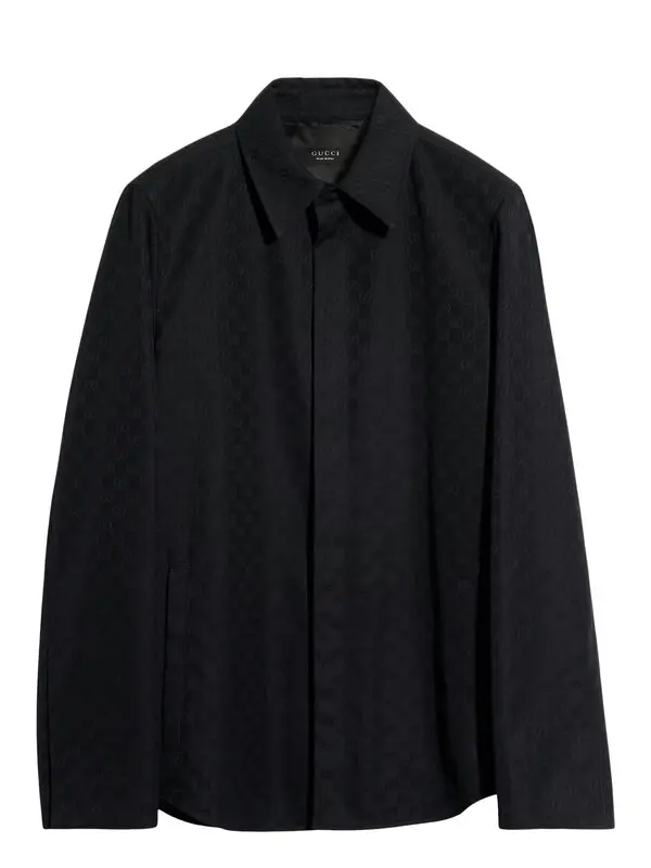 Gucci Gg Cotton Fabric Shirt With Self-covered Buttons And Classic Collar - Black