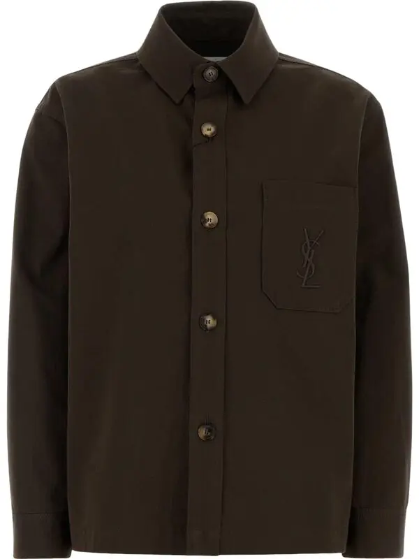 Saint Laurent Oversized Cotton Shirt With Classic Collar And Logo Chest Pocket - Brown