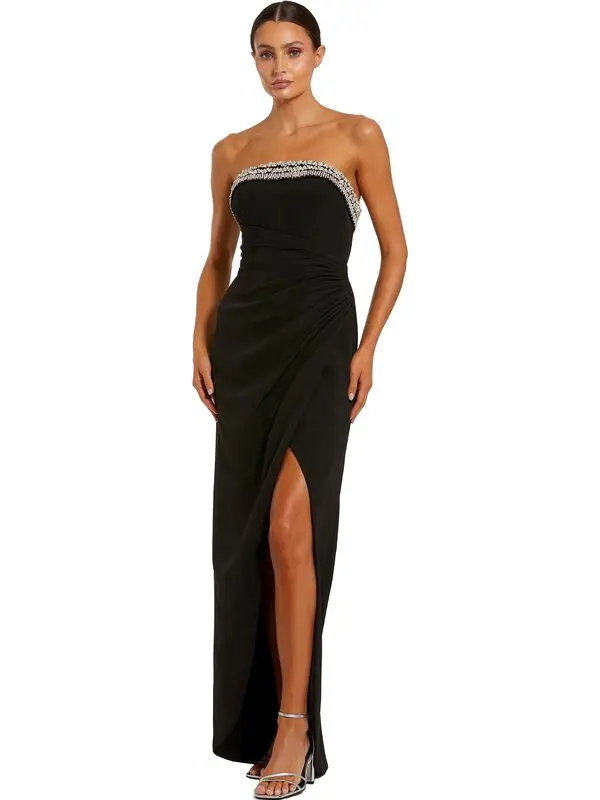 Mac Duggal Rhinestone Embellished Strapless Column Gown - Black