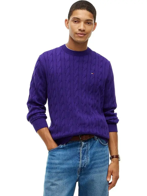 Tommy Hilfiger Cable Knit Crewneck Sweater - Winter Grape