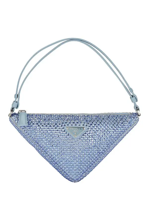Prada Satin Crystal Triangle Pouch In Blue - Celeste