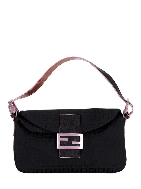 Fendi Zucchino Baguette Shoulder Bag - Black