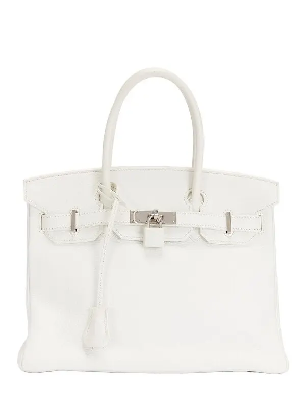 Hermès Taurillon Clemence Birkin 30 Retourne Handbag In White - Blanc