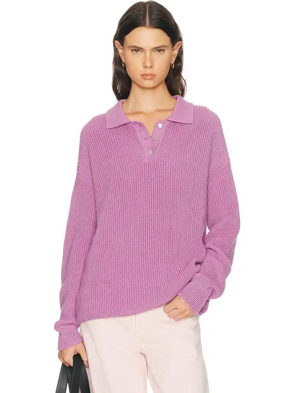 Donni. The Heavy Cotton Knit Polo Sweater In Pink - Roz