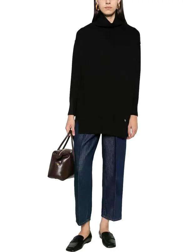 PLEASE Roll-neck Side-slit Sweater - Black