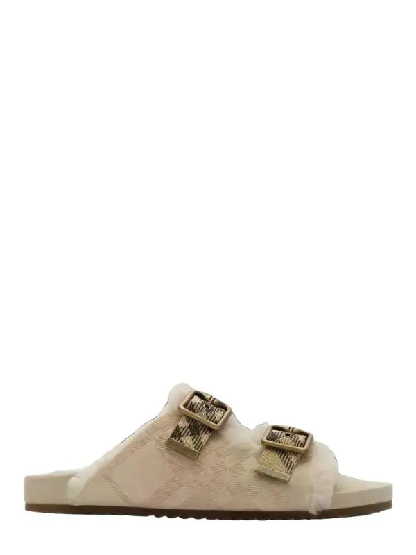 Burberry Check Shearling Urchin Sandals - Neutrals