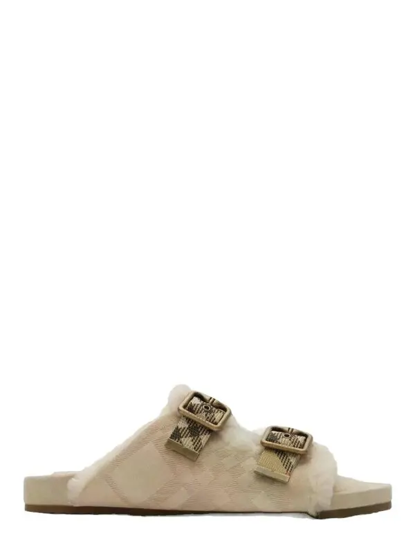Burberry Check Shearling Urchin Sandals - Neutrals
